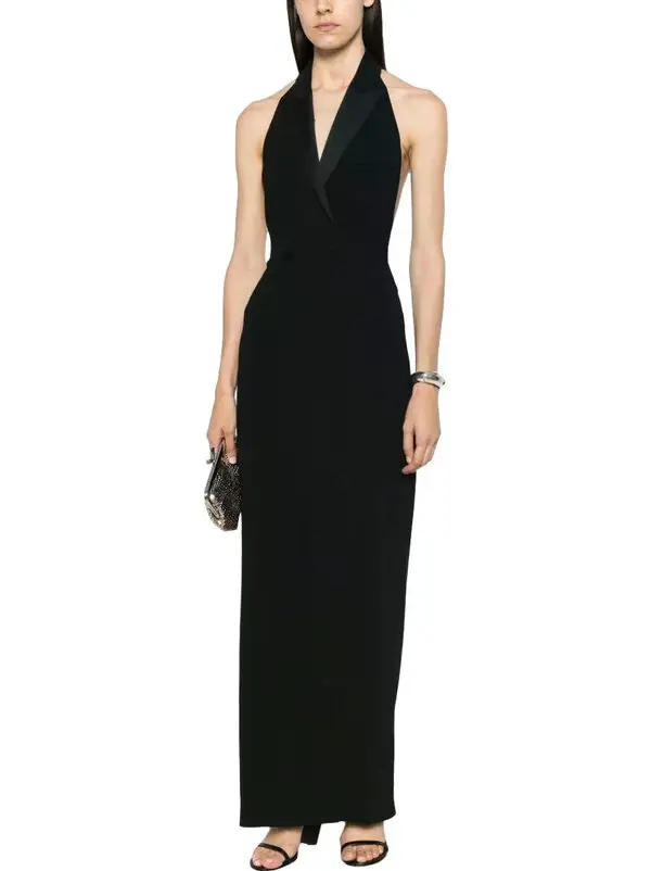 Patrizia Pepe Tuxedo-lapel Halterneck Dress - Black