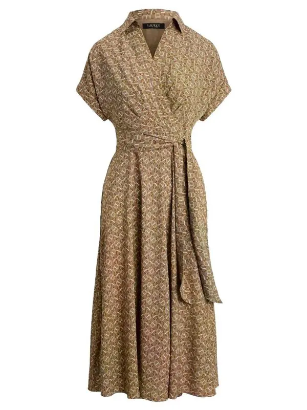 Ralph Lauren Monogram-print Belted Midi Dress - Brown