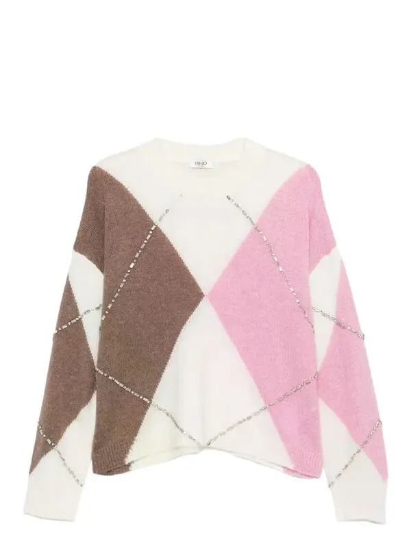Liu Jo Argyle Crystal-embellished Sweater - White