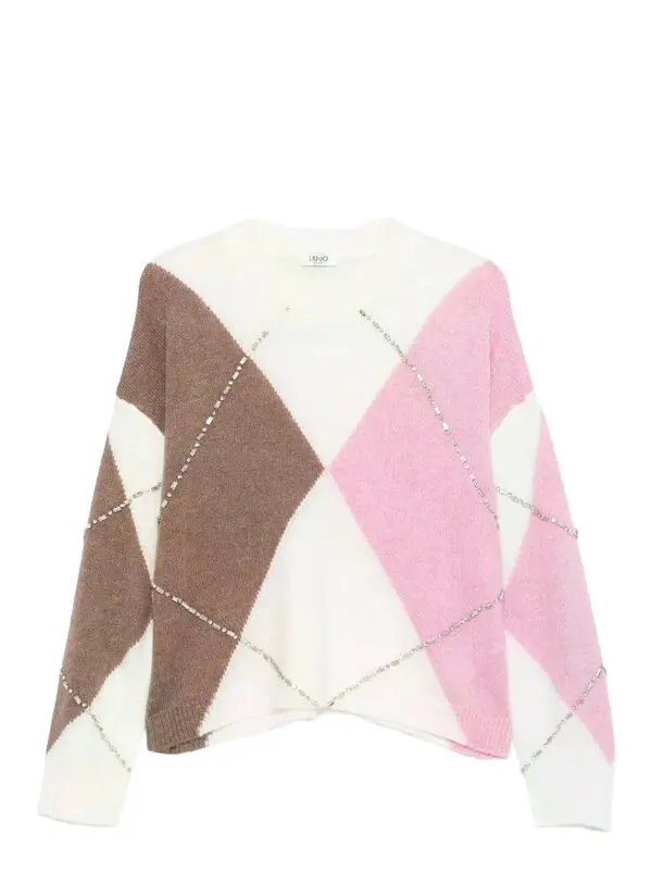 Liu Jo Argyle Crystal-embellished Sweater - White