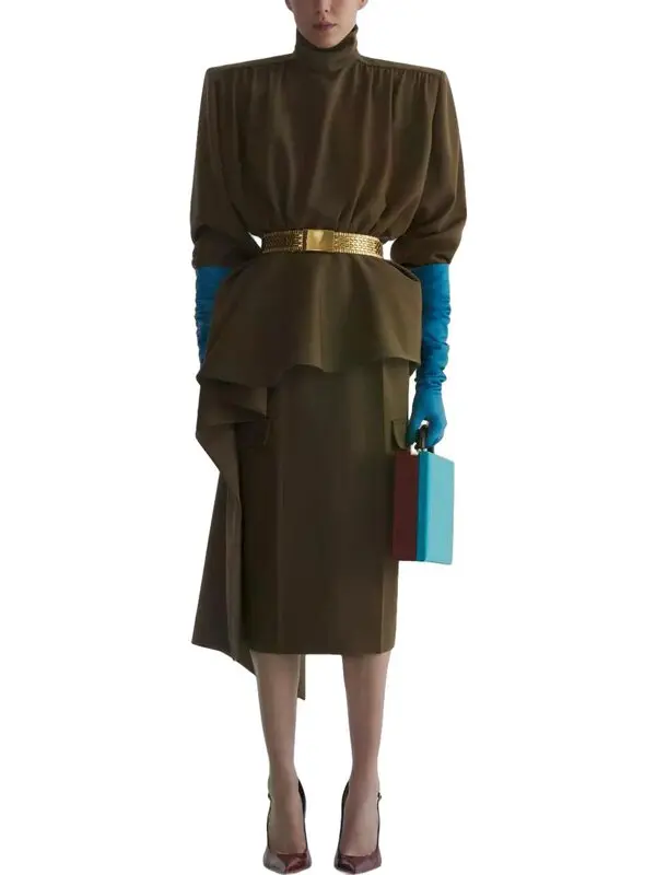 MUGLER Kaki Peplum Blouse - Green