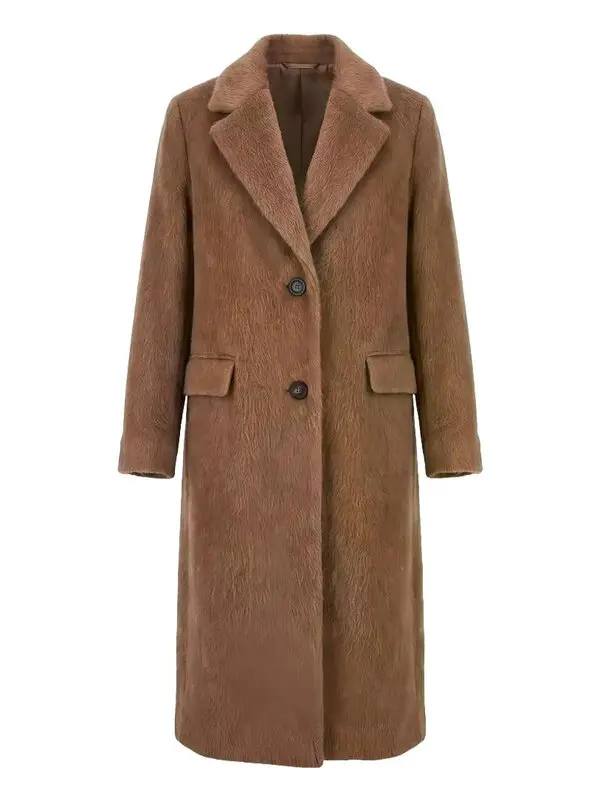 Peserico Brushed Single-breasted Coat - Brown