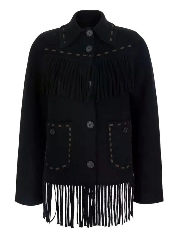 Guest In Residence Fringe-trimmed Whipstitch Cardigan - Black