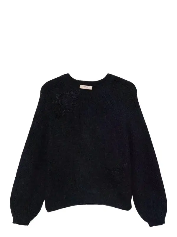 TWINSET Floral-appliqué Raglan-sleeve Sweater - Blue