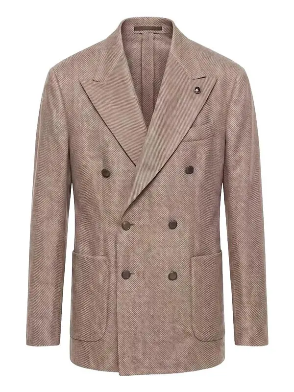 Peserico Double-breasted Herringbone Blazer - Brown