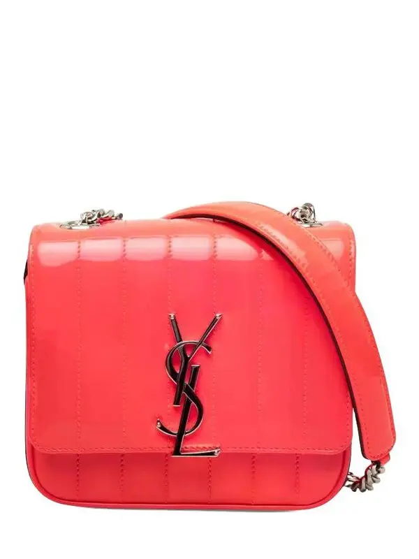 Saint Laurent 2019 Small Patent Monogram Vicky Chain Bag Crossbody Bag - Orange