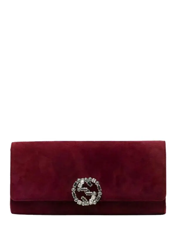 Gucci 2016-2026 Suede Crystals Broadway Clutch Bag - Red