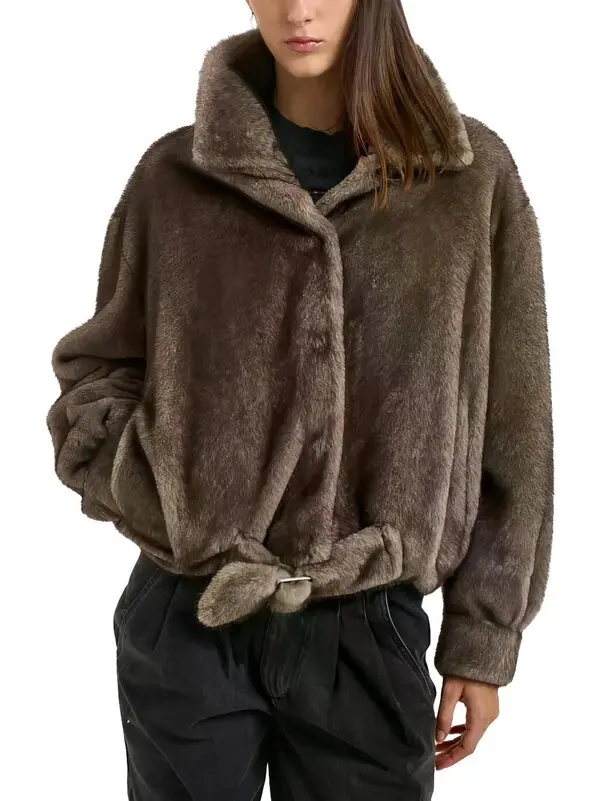 SWORD 6644 Belted Faux-fur Jacket - Brown
