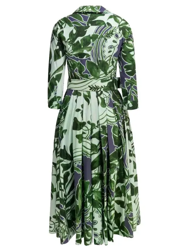 Samantha Sung Laurent Belted Floral-print Shirt Midi Dress - Green