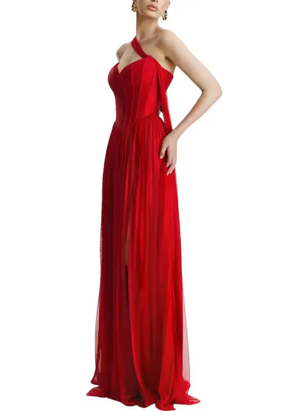 BENEDETTO Scarf-detail Corset Maxi Dress - Red