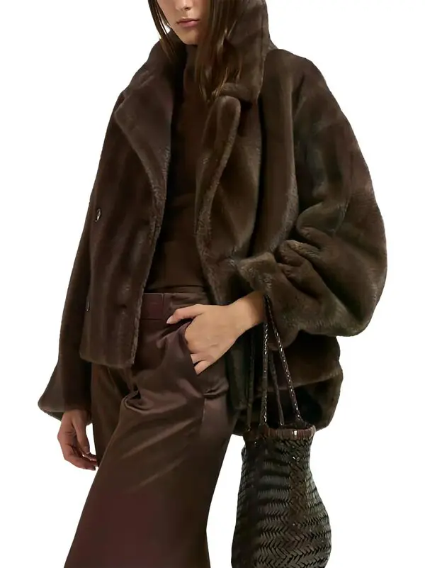 SWORD 6644 Double-breasted Faux-fur Jacket - Brown