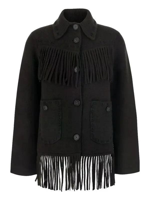 Guest In Residence Fringe-trimmed Whipstitch Cardigan - Black