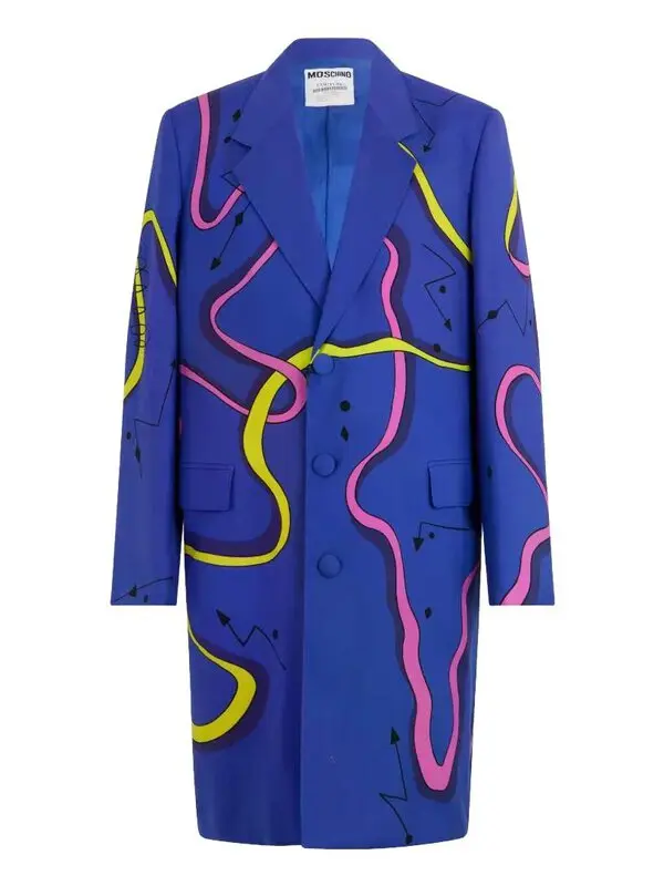 Moschino Graphic-print Single-breasted Coat - Blue