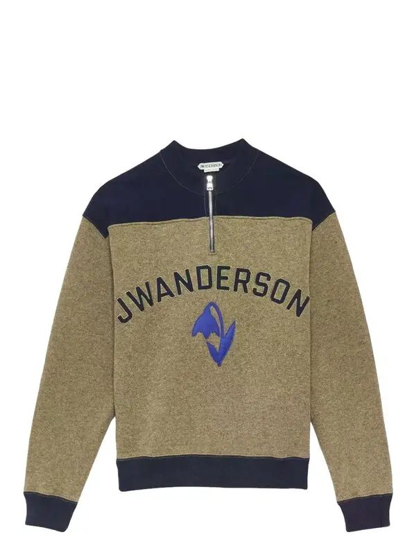 JW Anderson Logo-embroidered Half-zip Sweater - Neutrals