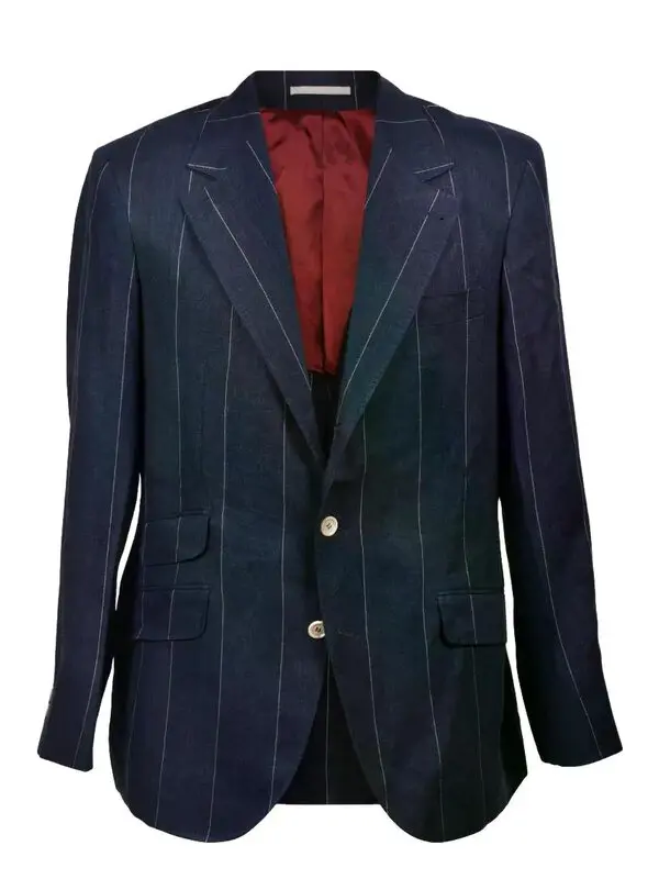 Brunello Cucinelli Pinstripe-pattern Peak-lapel Suit - Blue