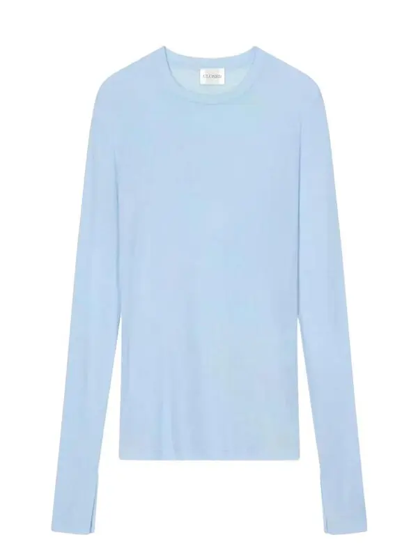 Closed Long-sleeve Slit-cuff T-shirt - Blue