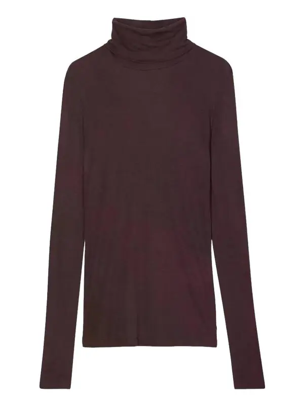 Closed Long-sleeve Turtle-neck Top - Brown