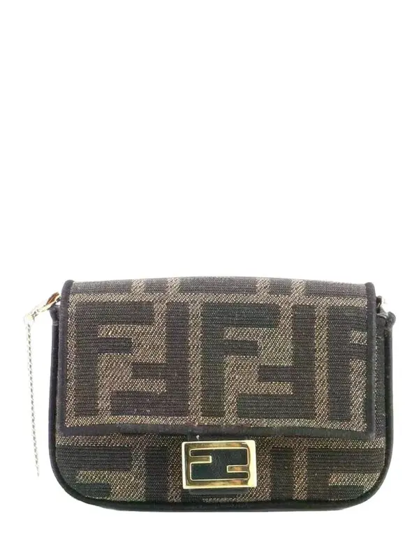 Fendi Chain Baguette Charm Bag Zucca Coated Canvas Nano Crossbody Bag - Brown