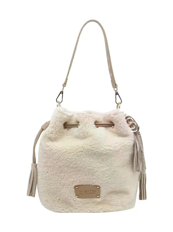 LA CARRIE Teddy-texture Drawstring Bucket Bag - Neutrals