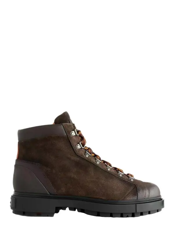 Santoni Suede Panelled Hiking Boots - Brown