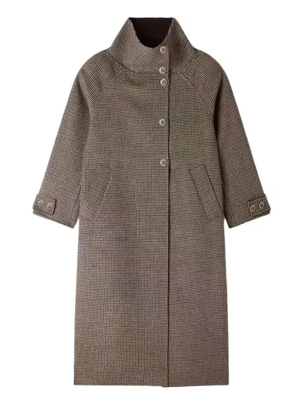 Sandro Houndstooth Single-breasted Coat - Brown
