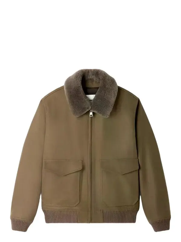 Sandro Shearling-collar Zip-up Bomber Jacket - Green