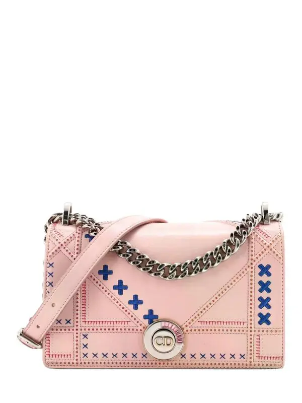 Dior Diorama Flap Bag Embroidered Leather Small Crossbody Bag - Blue