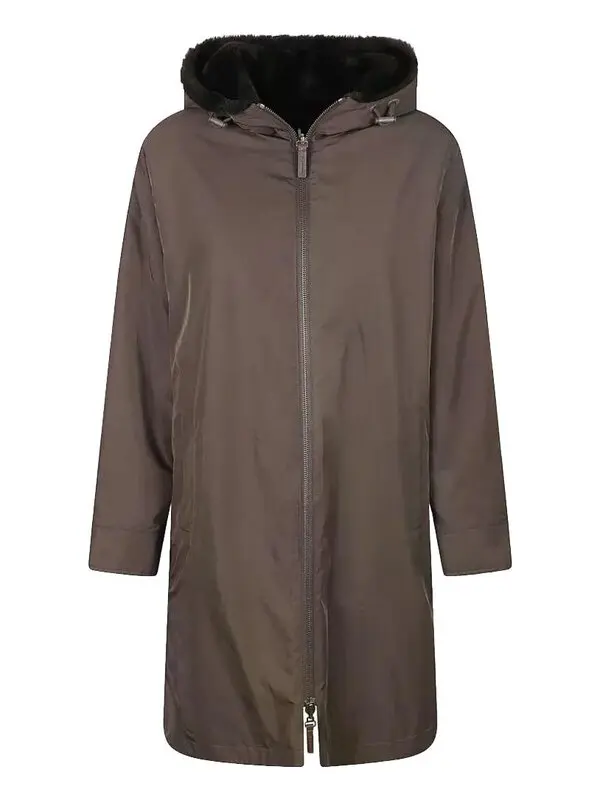 YVES SALOMON Reversible Hooded Shearling Jacket - Brown