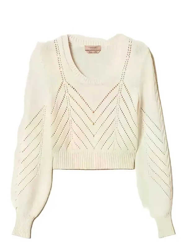 TWINSET Cropped Wool-blend Jumper With Chevron Design - Neutrals
