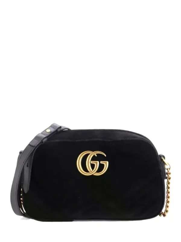 Gucci Gg Marmont Shoulder Bag Matelasse Velvet Small Crossbody Bag - Black