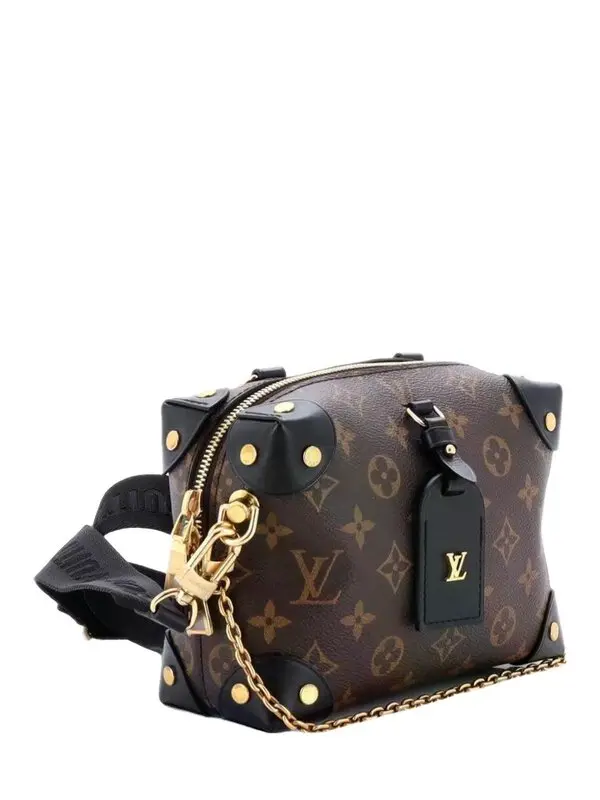 LOUIS VUITTON Petite Malle Souple Handbag Monogram Canvas With Leather Shoulder Bag - Brown