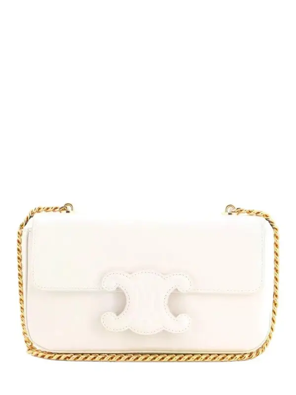 Celine Triomphe Chain Leather Small Shoulder Bag - White