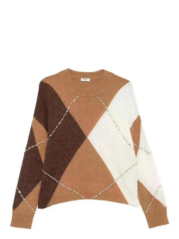 Liu Jo Argyle Crystal-embellished Sweater - Brown