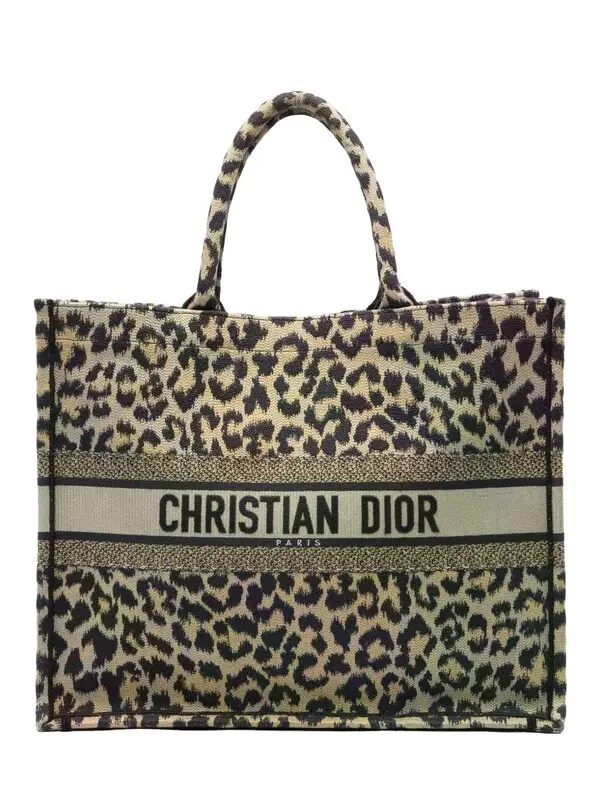 Dior 2021 Mizza Large Embroidered Canvas Leopard Book Tote Bag - Brown