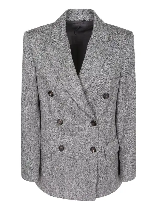 Brunello Cucinelli Double-breasted Herringbone-pattern Blazer - Grey