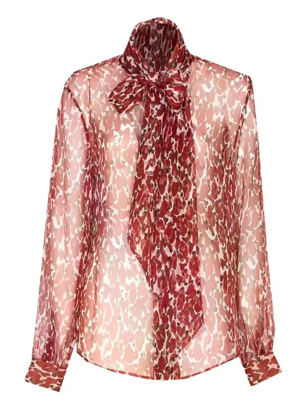 Saint Laurent All-over Print Bow-detail Blouse - Red