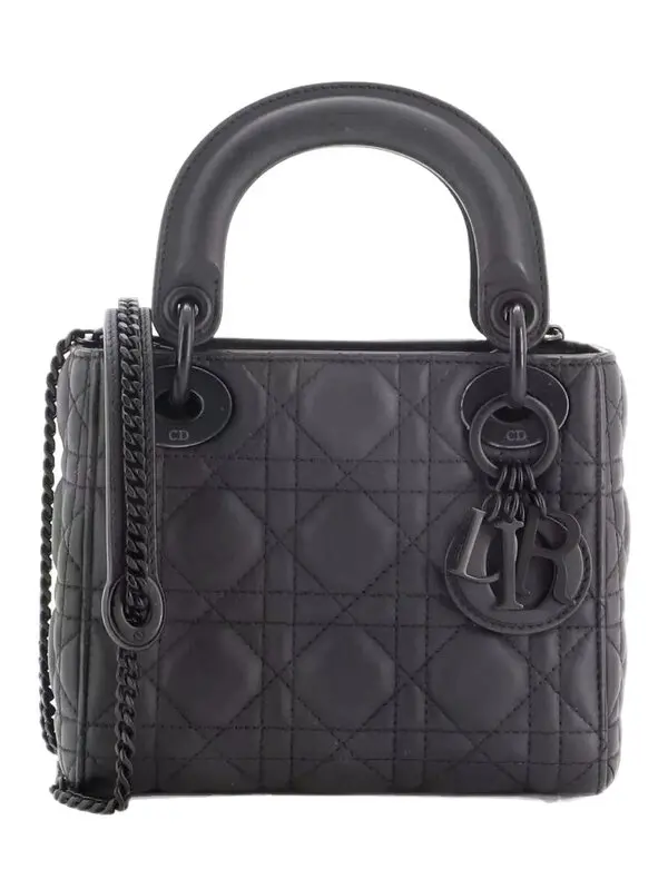 Dior Ultra Matte Lady Chain Bag Cannage Quilt Calfskin Mini Shoulder Bag - Black