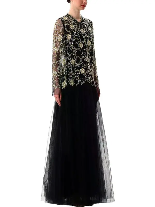 DINA MELWANI Floral-embellished Layered Maxi Dress - Black