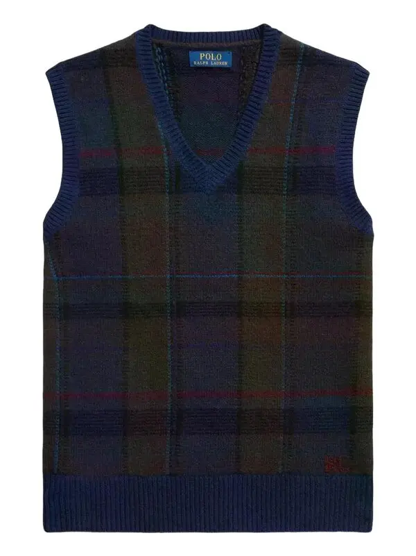 Polo Ralph Lauren Plaid Wool-cotton Sleeveless Jumper - Blue