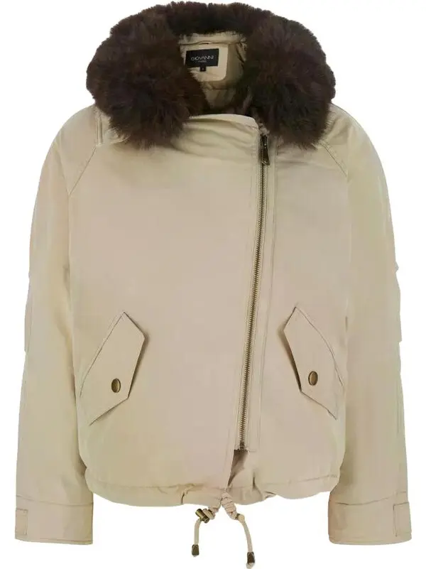 GIOVANNI PARIS Erin Faux-fur Trim Drawstring Jacket - Neutrals