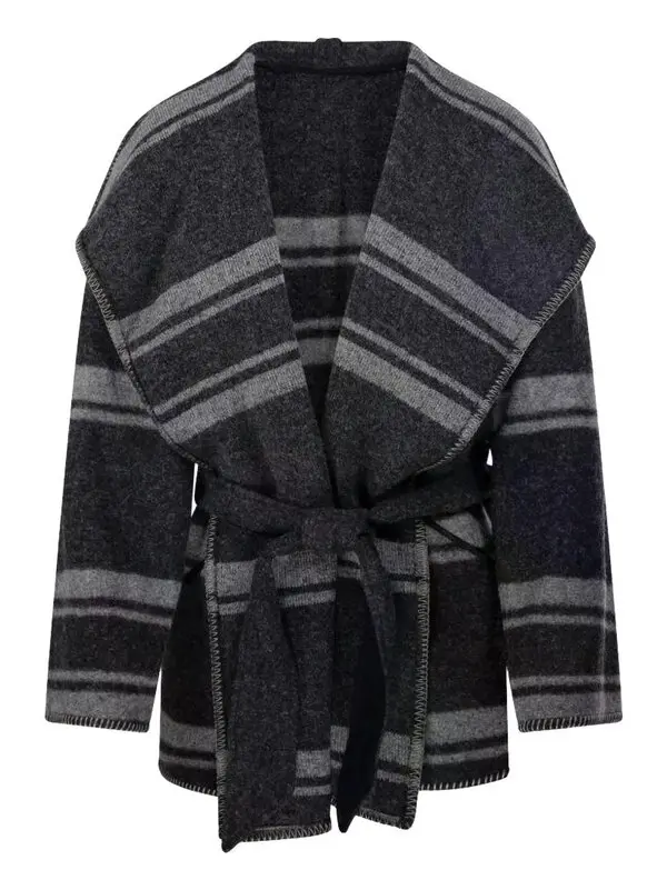 MARANT ETOILE Angy Striped Belted Coat - Black