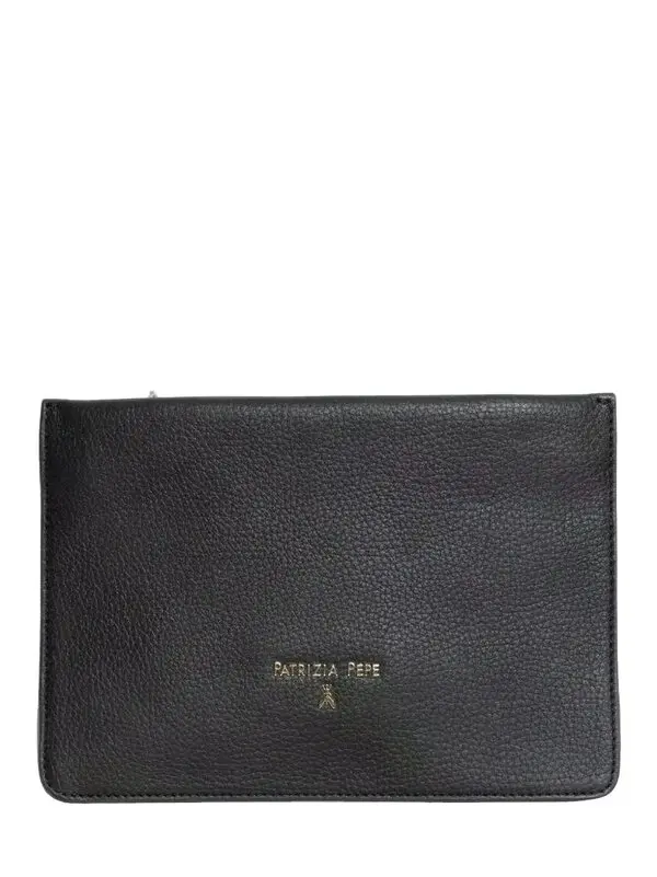 Patrizia Pepe Logo-print Pebbled-texture Clutch Bag - Black