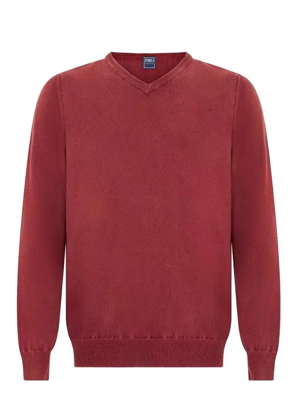 Fedeli Fine-knit V-neck Sweater - Red