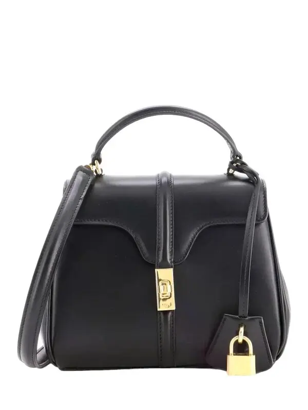 Celine 16 Top Handle Bag Smooth Calfskin Mini Satchel - Black