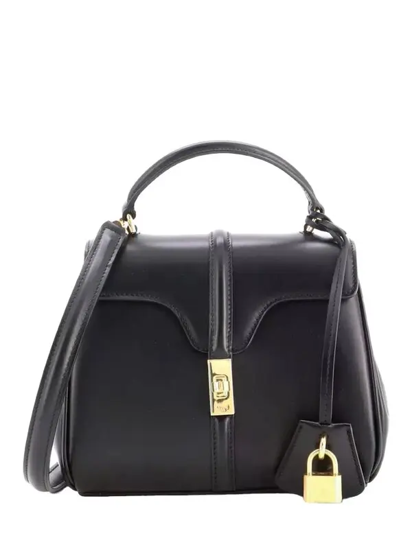 Celine 16 Top Handle Bag Smooth Calfskin Mini Satchel - Black