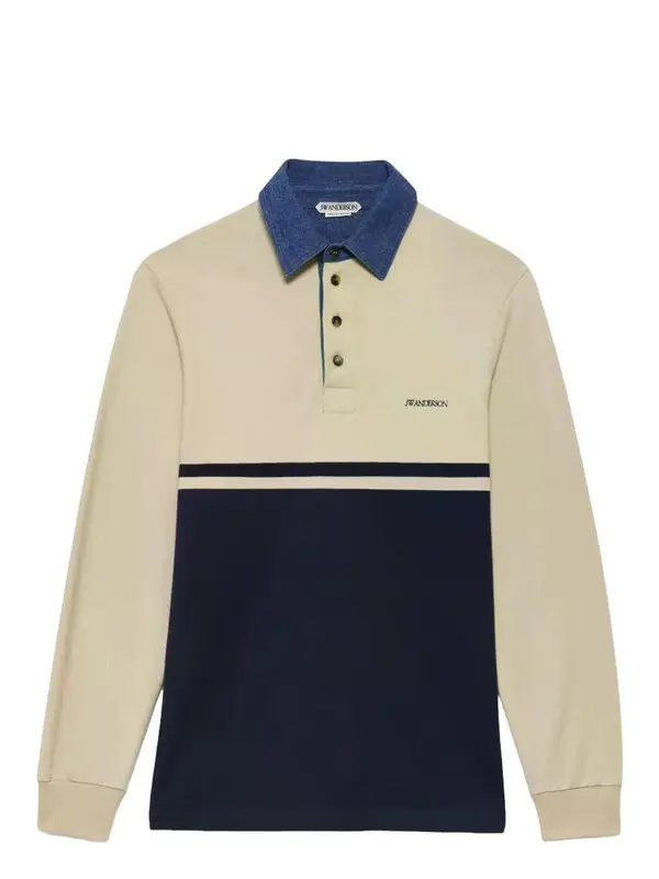 JW Anderson Denim-collar Colour-block Polo Shirt - White