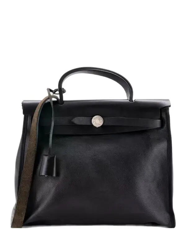 Hermès Herbag Zip Berline Vache Canvas And Leather 31 Shoulder Bag - Black
