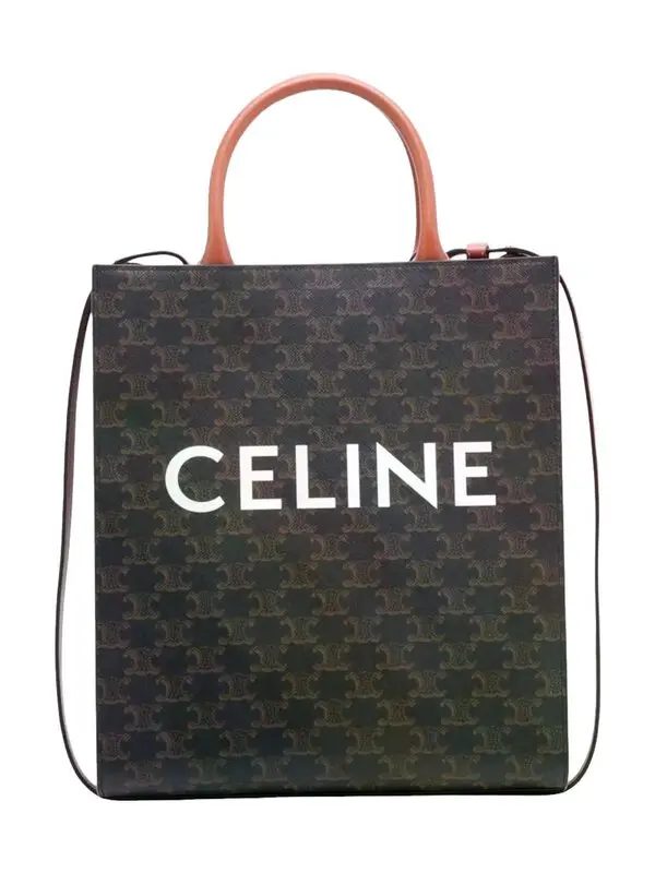 Celine 2010-2026 Small Triomphe Coated Canvas Vertical Cabas Tote Satchel - Brown