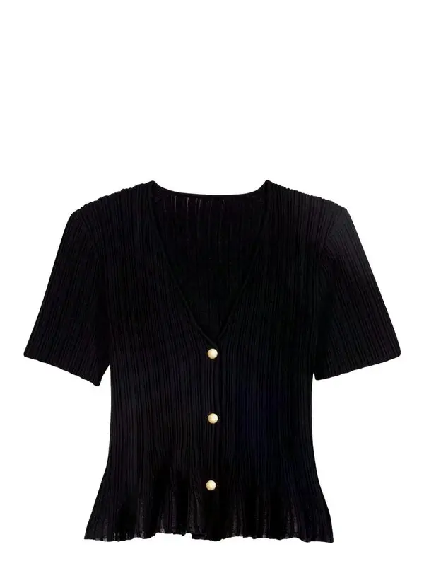 Maje Ruffled Ribbed-knit Cardigan - Black