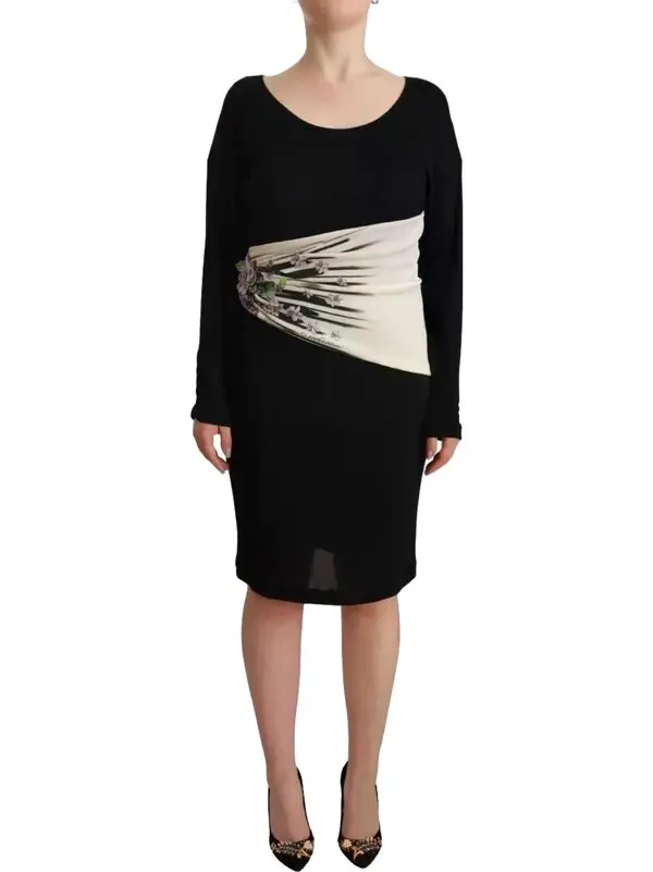 Roberto Cavalli Floral-print Long-sleeve Midi Dress - Black
